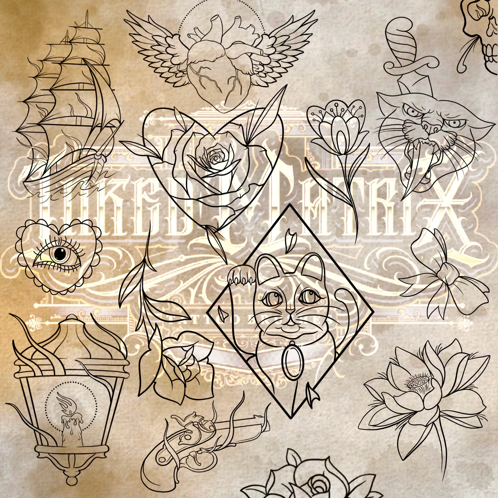 Inked Matrix | Tattoo Flash Stamps | Procreate Brushes